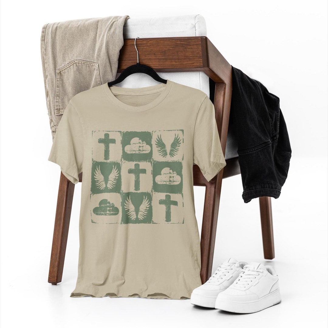 Grid Heaven on Earth T-shirt, Worn Look Checkered Religious Tee, Retro ...