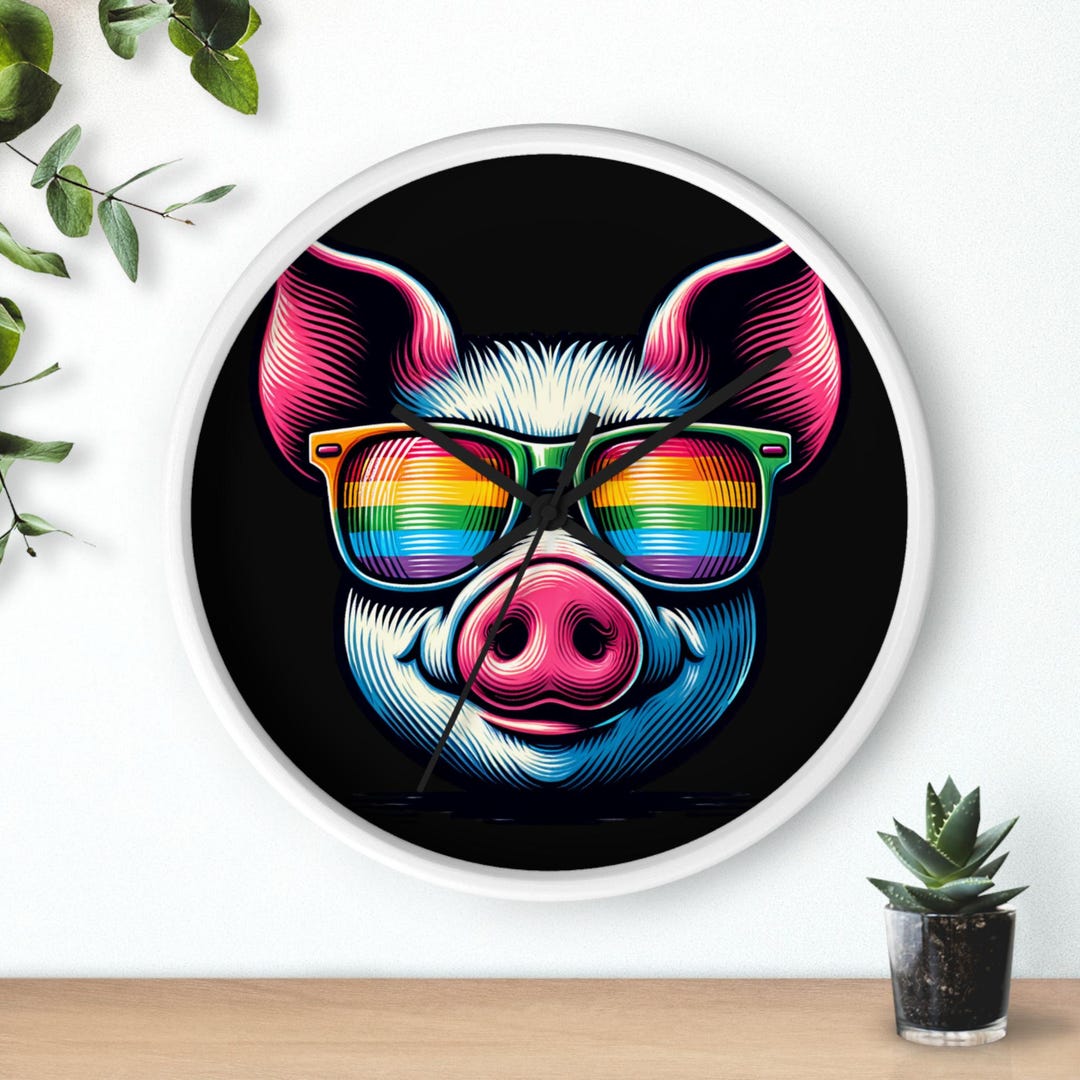 LGBTQ Piggy Clock Circular 10in, Pig Theme Home Decor, Lgbtq+ ...