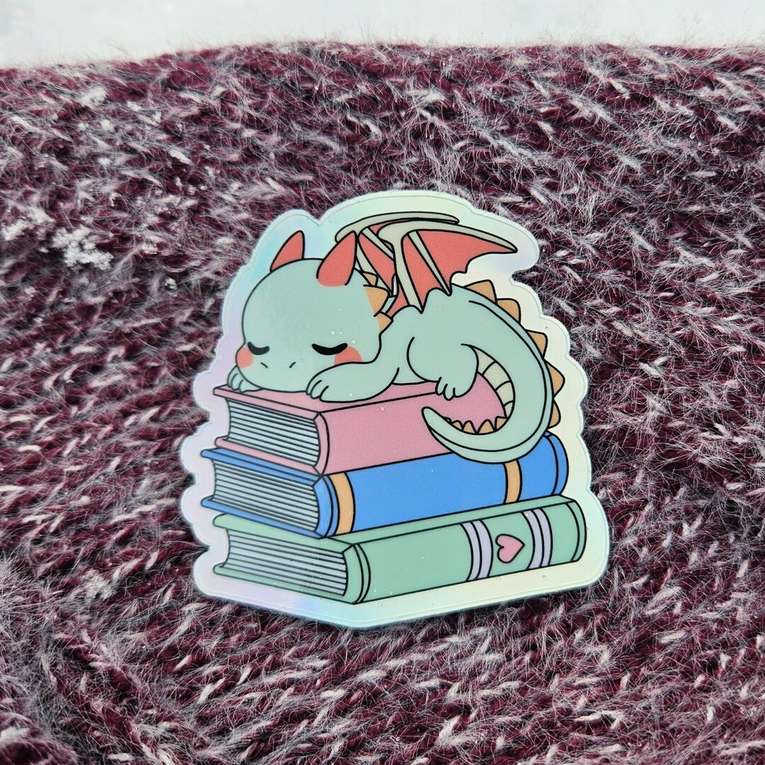 Holographic Book Dragon Sticker | Gift for Bookworms Readers Fantasy ...
