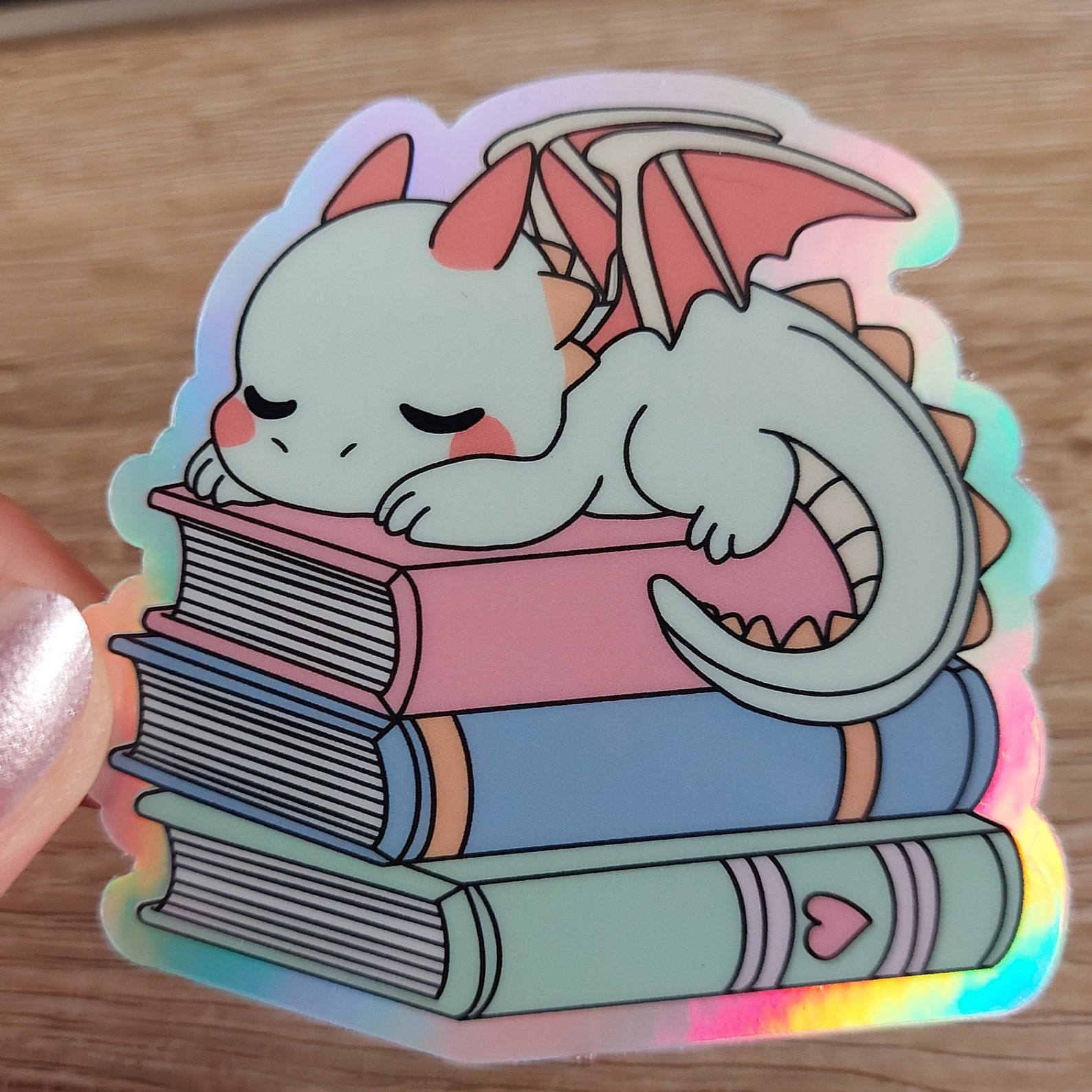 Holographic Book Dragon Sticker Gift for Bookworms Readers Fantasy ...
