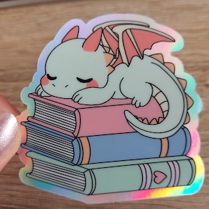 Holographic Book Dragon Sticker Gift for Bookworms Readers Fantasy ...