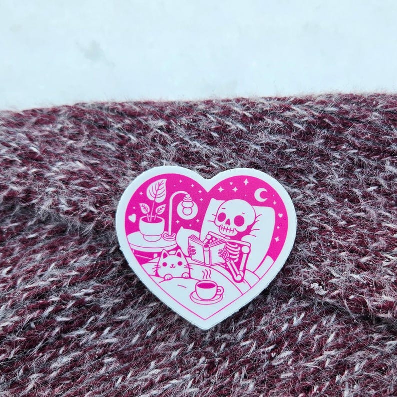 Heart Skeleton Cat Reading Sticker | Gift for Bookworms, Book Lovers ...