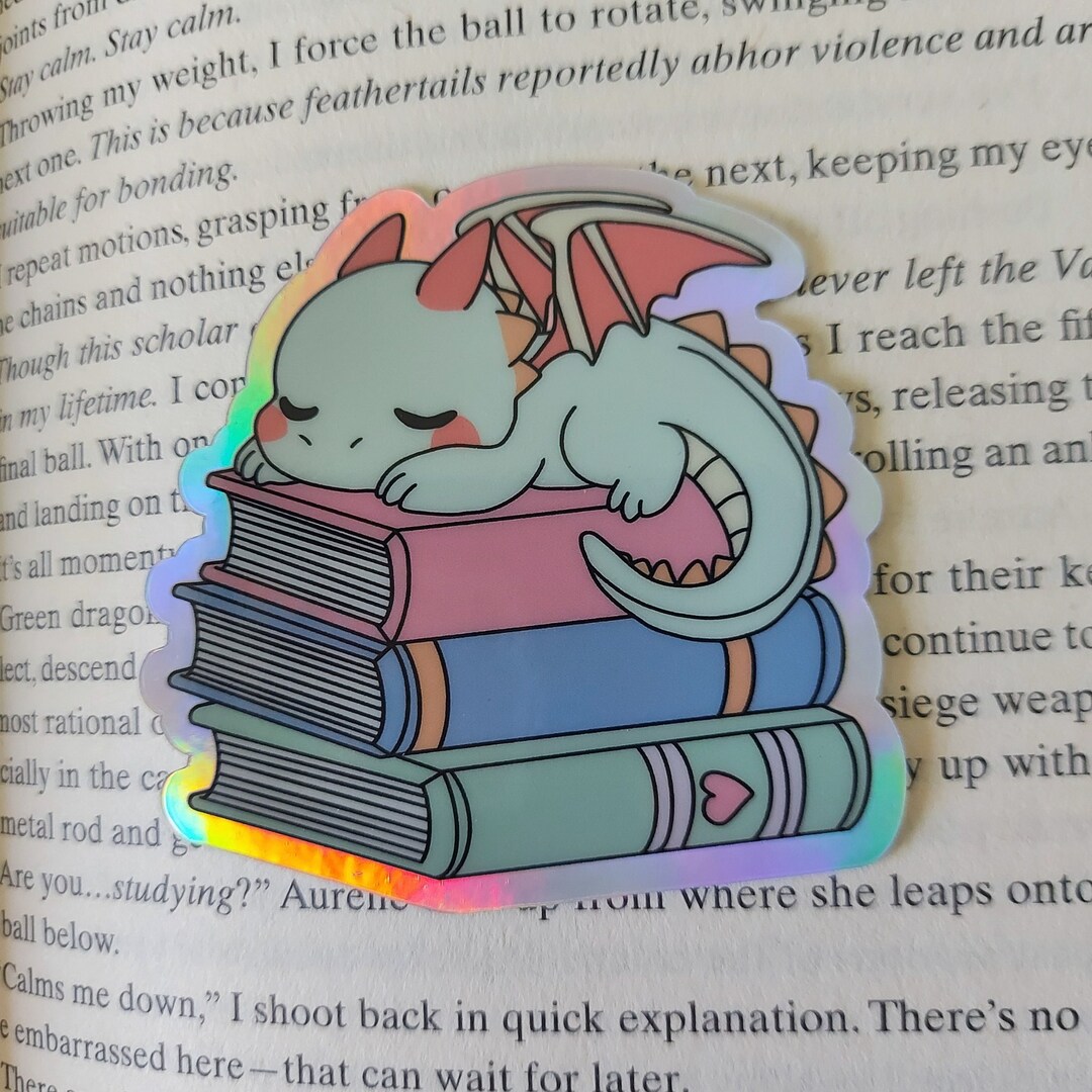 Holographic Book Dragon Sticker Gift for Bookworms Readers Fantasy ...