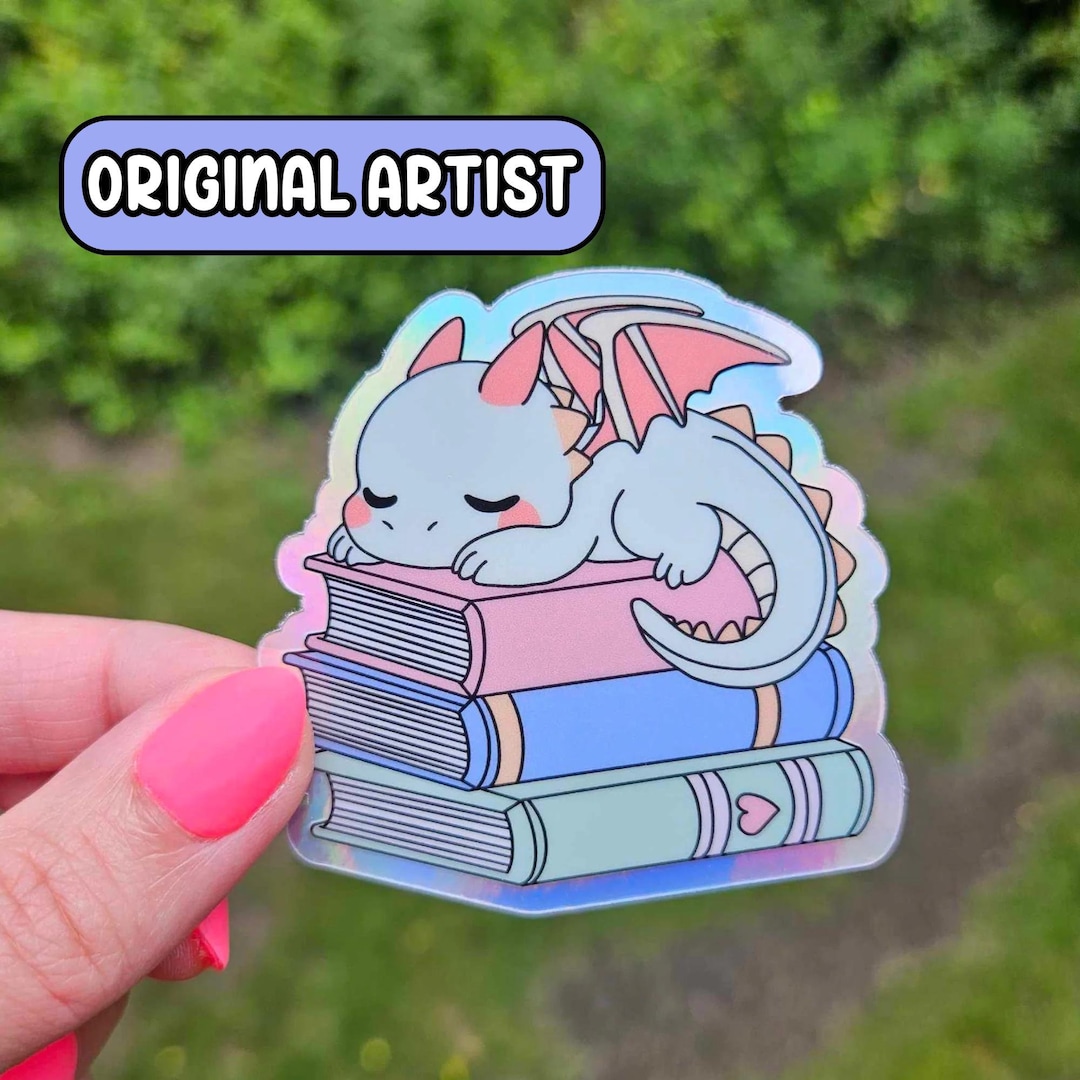 Holographic Book Dragon Sticker | Gift for Bookworms Readers Fantasy ...