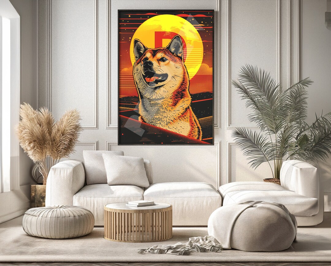 Doge Delight Sunset Meme Crypto Poster Shiba Inu Dogecoin Emblem Art ...