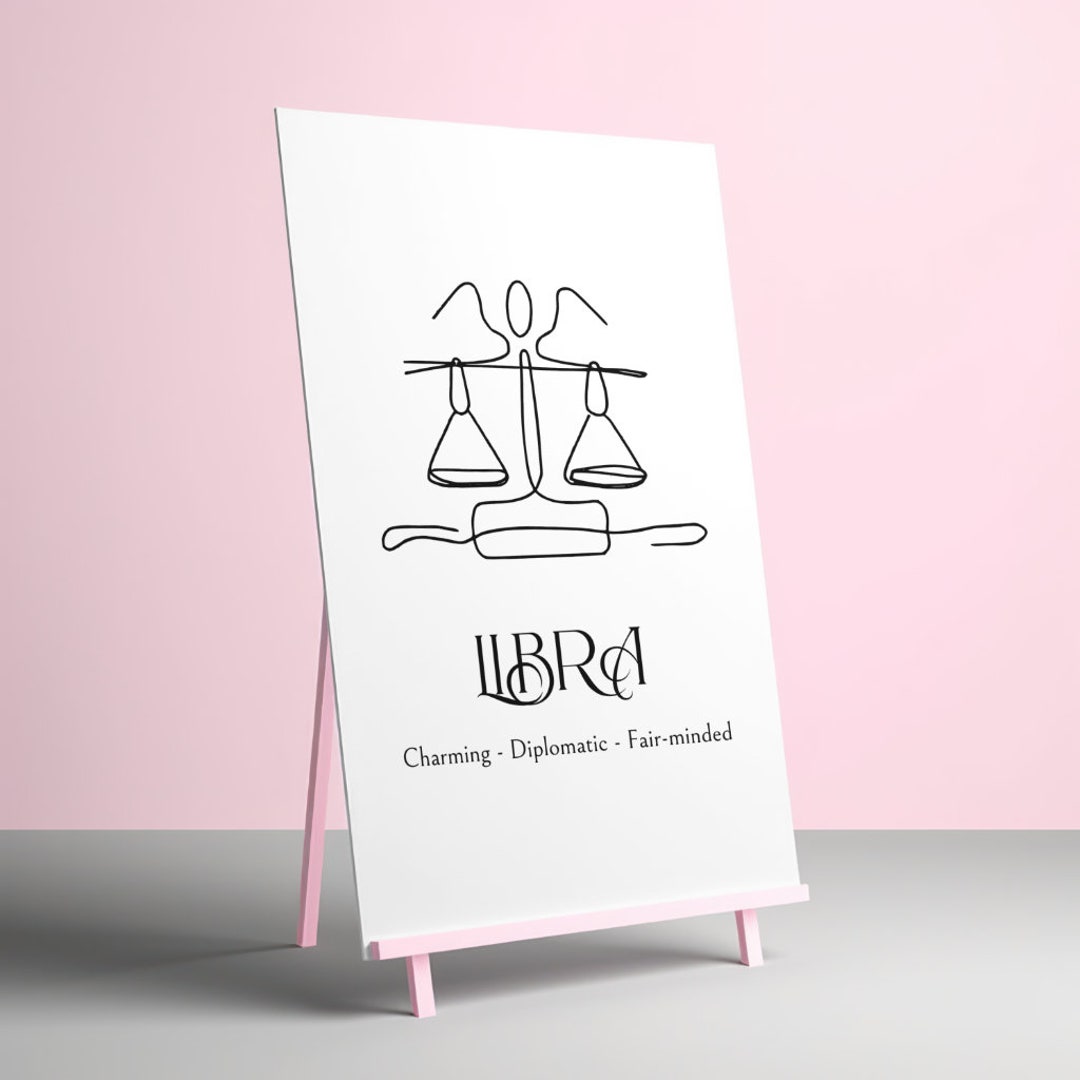 Libra Zodiac Minimalist Poster Sign Black White Thin Line Wall Art ...