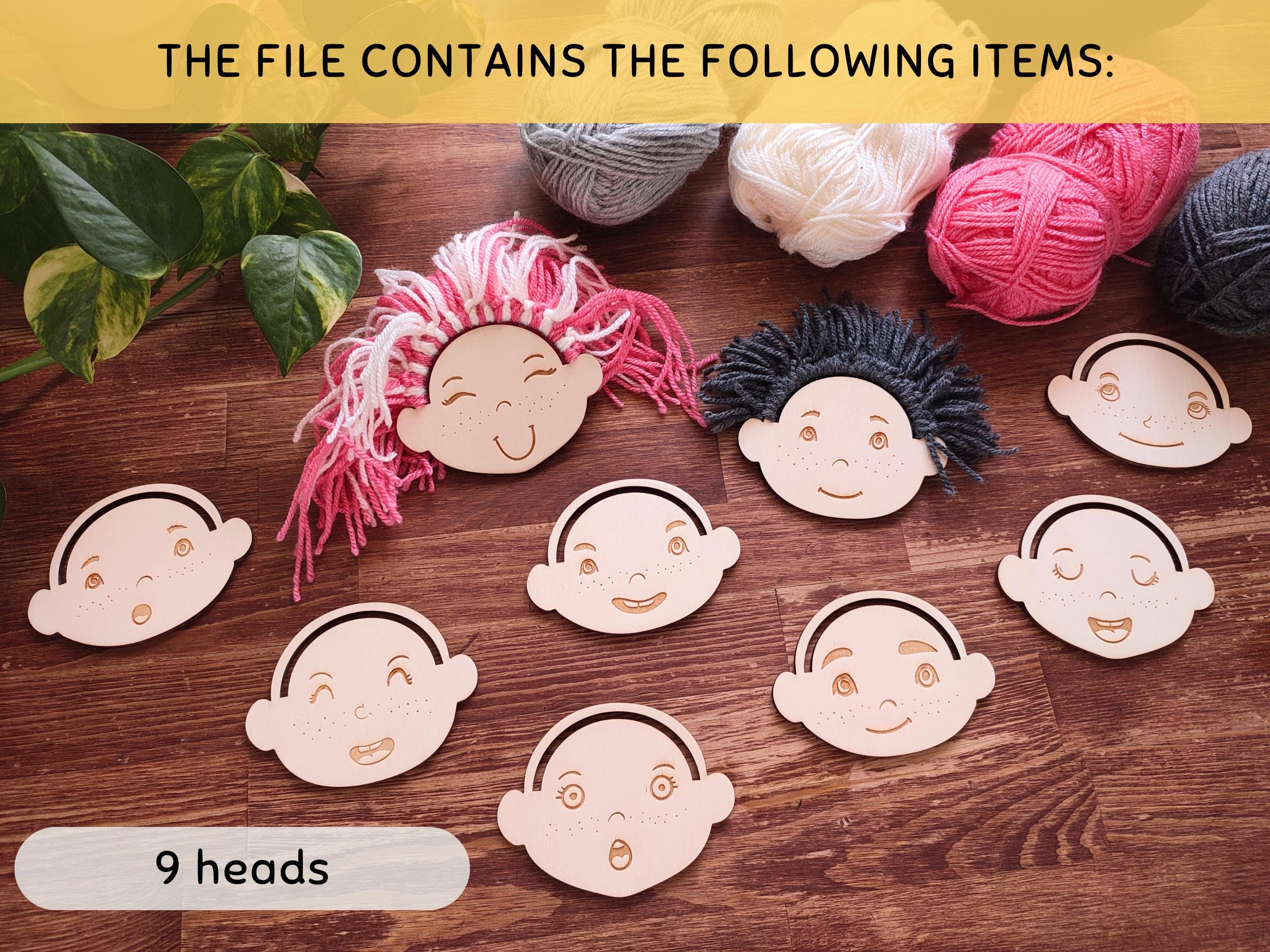 Yarn Hair Head Laser Files, DIY Face and Yarn SVG DXF, Yarn Craft Kit ...
