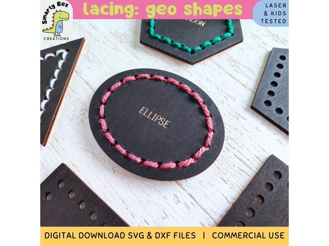 Lacing Geometric Shapes Laser File, Lacing Board SVG DXF, Sewing for ...