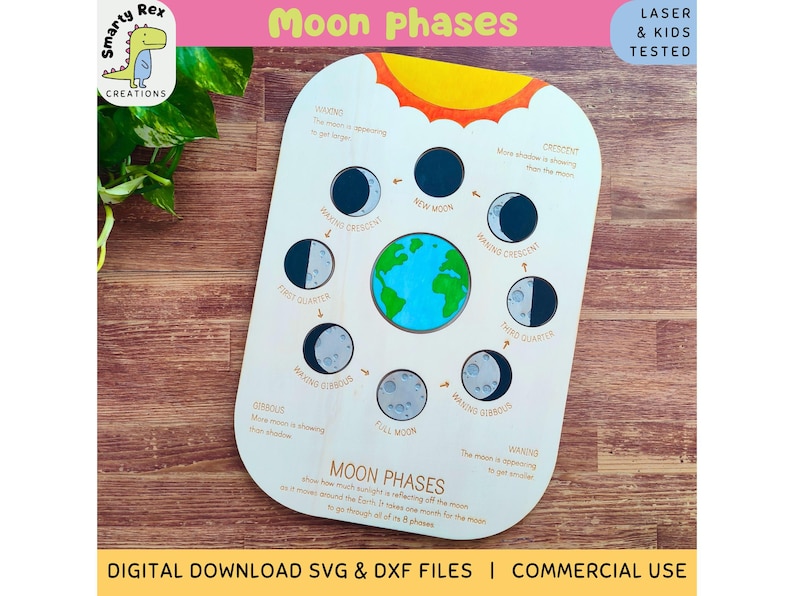 Moon Phases Puzzle Laser File, SVG DXF, Moon Calendar for Kids ...