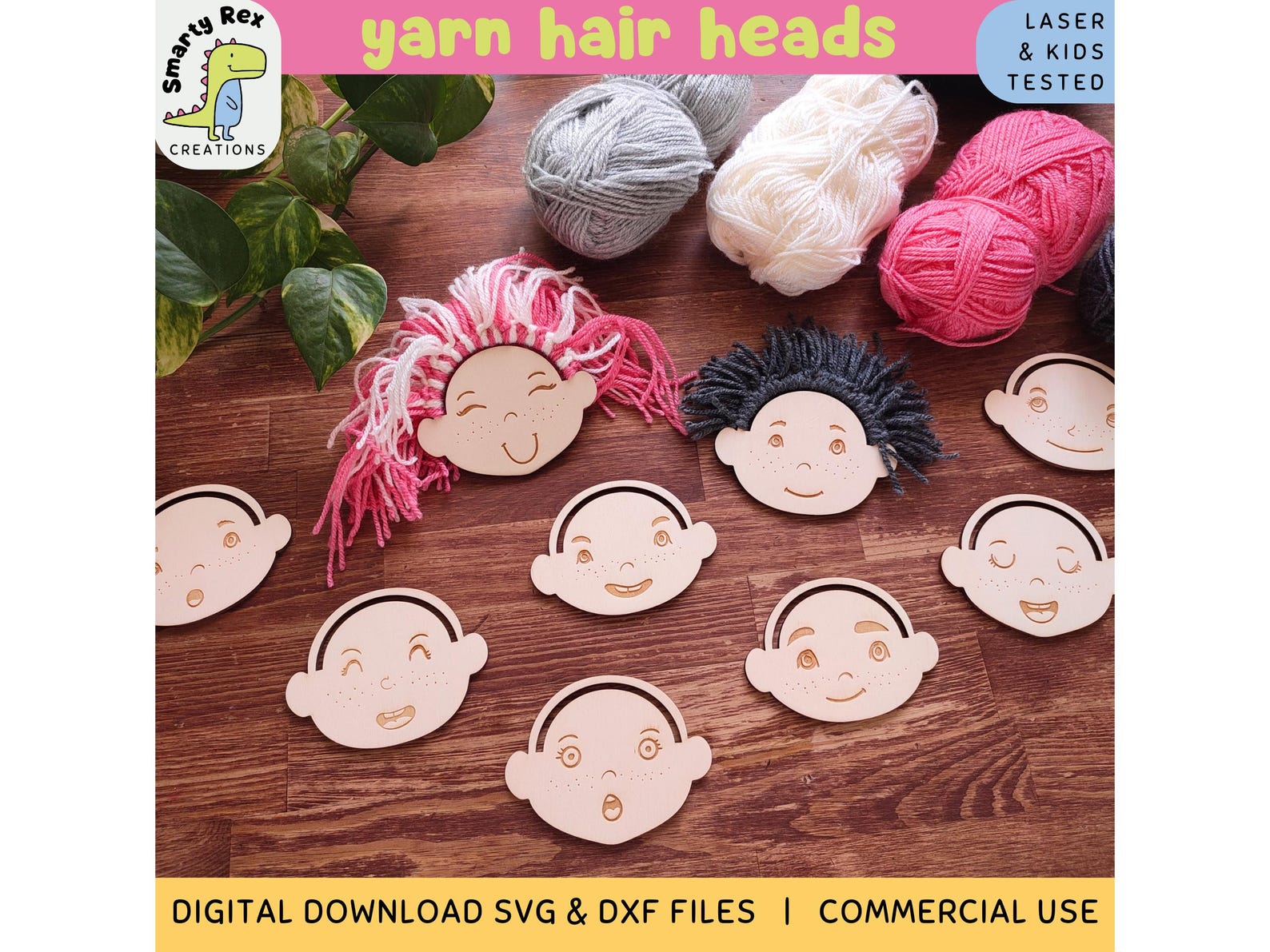 Yarn Hair Head Laser Files, DIY Face and Yarn SVG DXF, Yarn Craft Kit ...