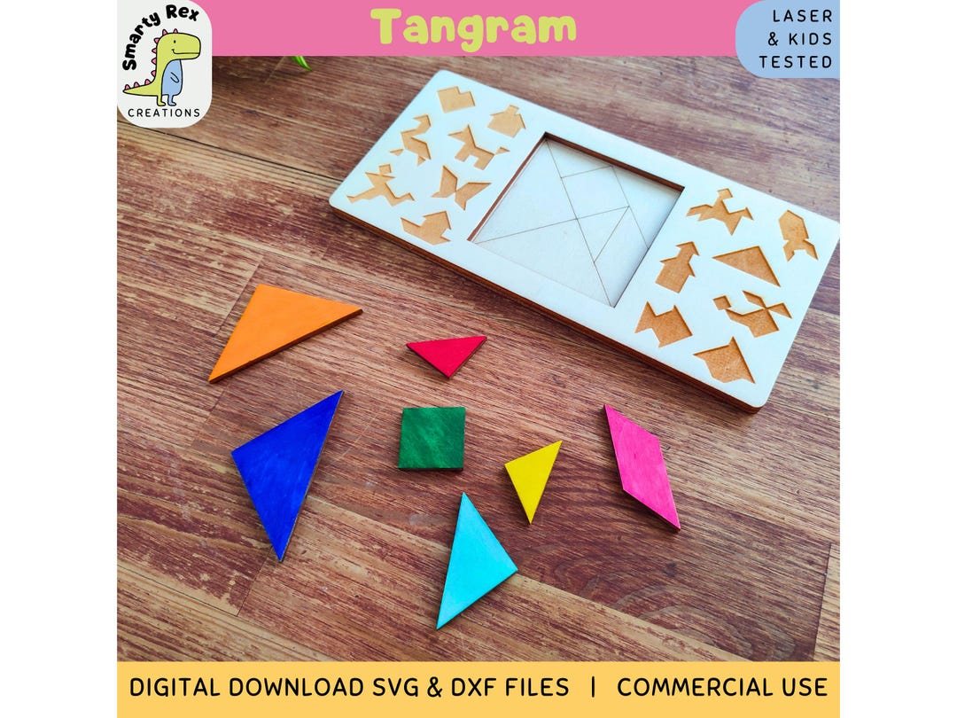 Tangram Laser File, Geometric Puzzle SVG DXF, Logic Games Files for ...