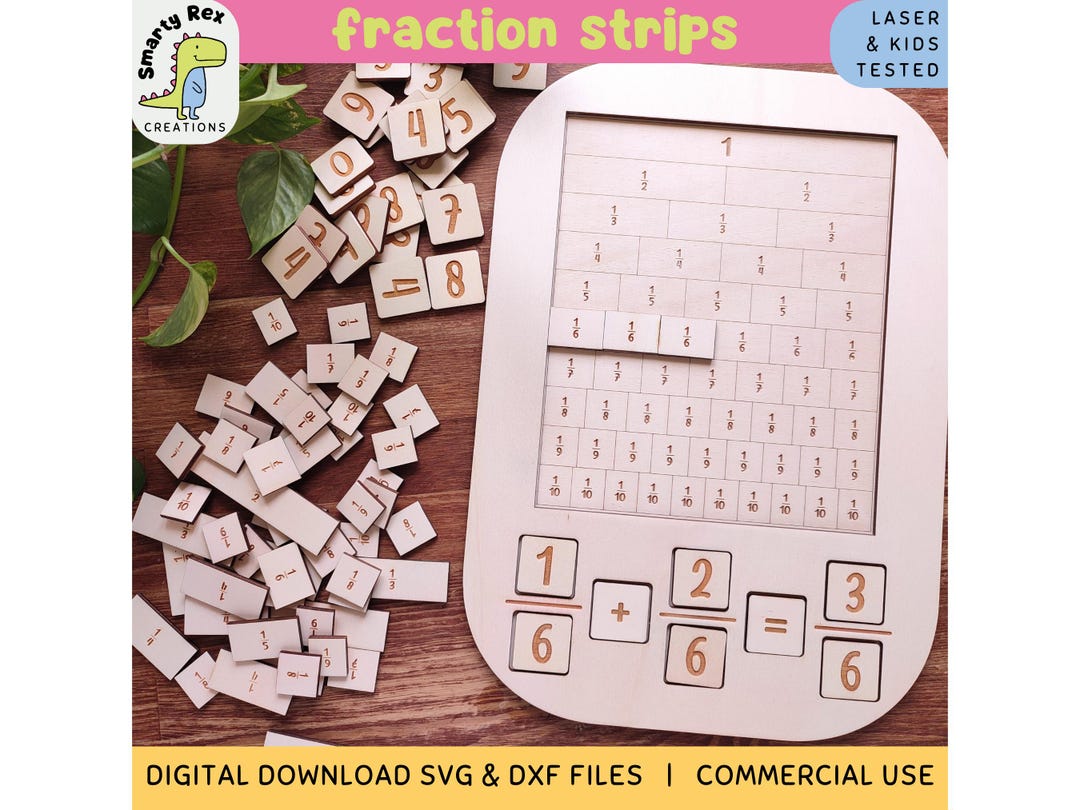 Fraction Strips Laser Files, Fraction Bars SVG DXF, Fraction Tiles for ...