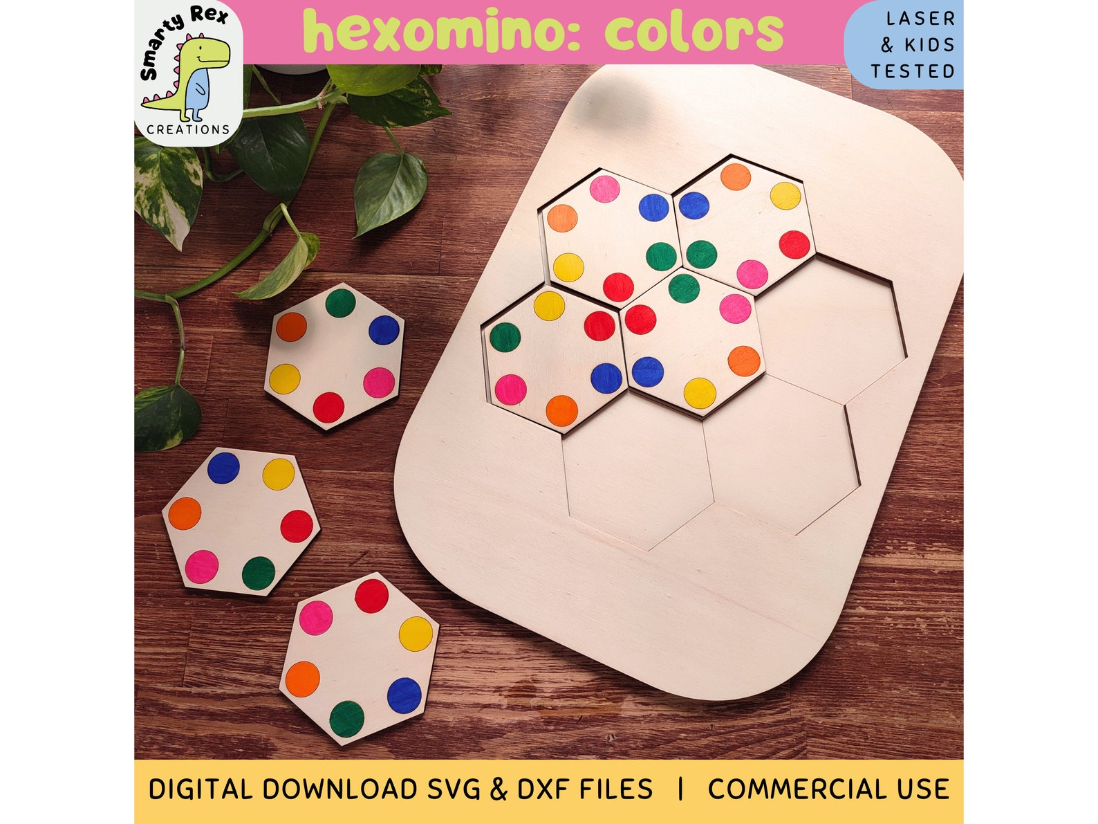 Hexomino Laser Files, Colors Match Game SVG DXF, Educational Toys for ...