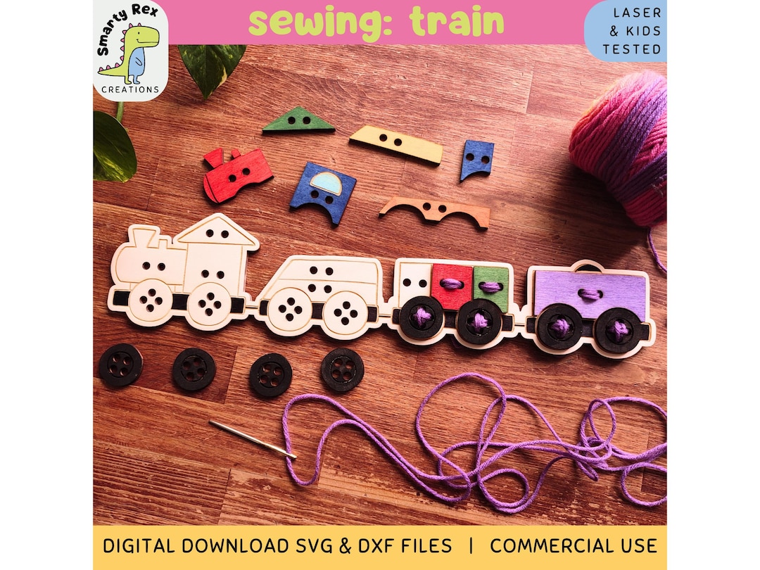 Train SVG File for Laser Cutting, Yarn Sewing Set for Lasercut, Sewing ...