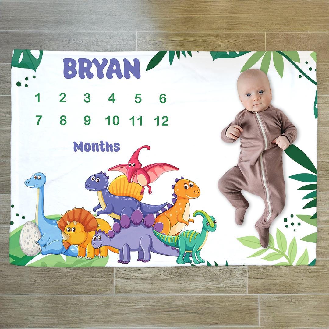 Dinosaur Milestone Blanket, Dinosaur Blanket,baby Growth Blanket,baby ...