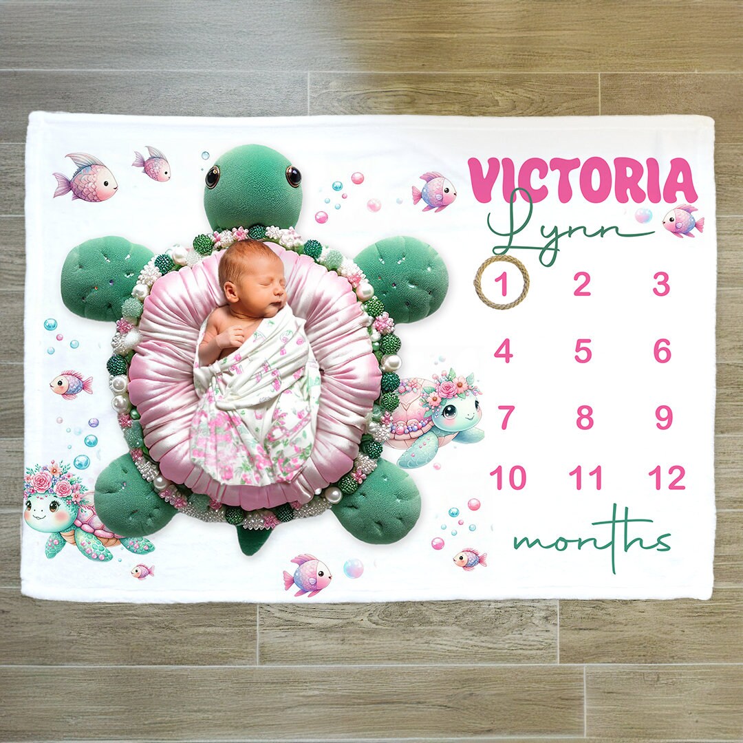 Turtle Milestone Blanket, Under the Sea Baby Milestone Blanket, Turtle ...
