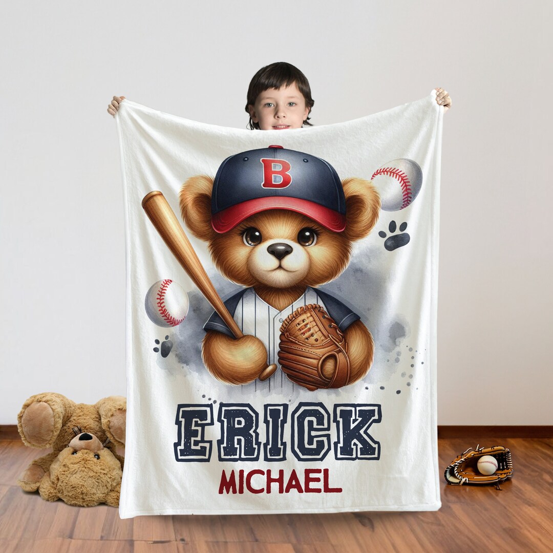 Personalized Baseball Teddy Bear Baby Blanket: Birthday Boy Gift - Etsy