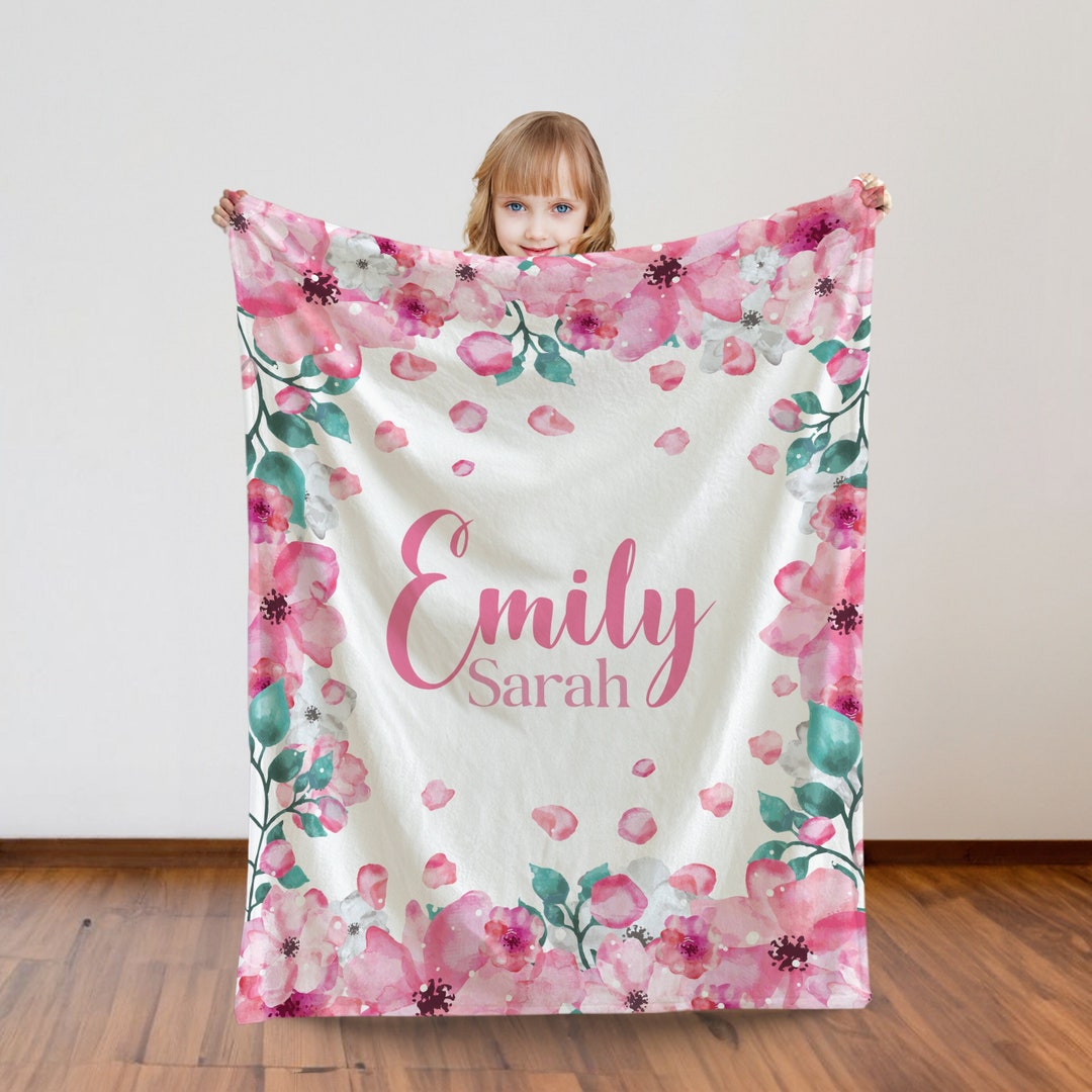 Personalized Pink Watercolor Flowers Blanket, Monogram Baby Girl ...