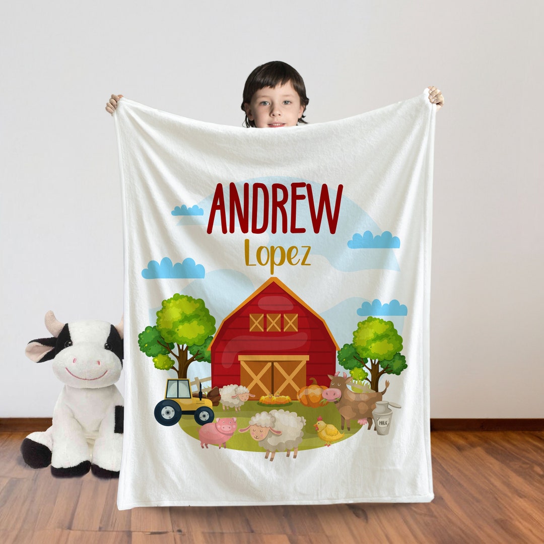 Personalized Farm Baby Blanket, Farm Animals Baby Gift, Barn Nursery ...