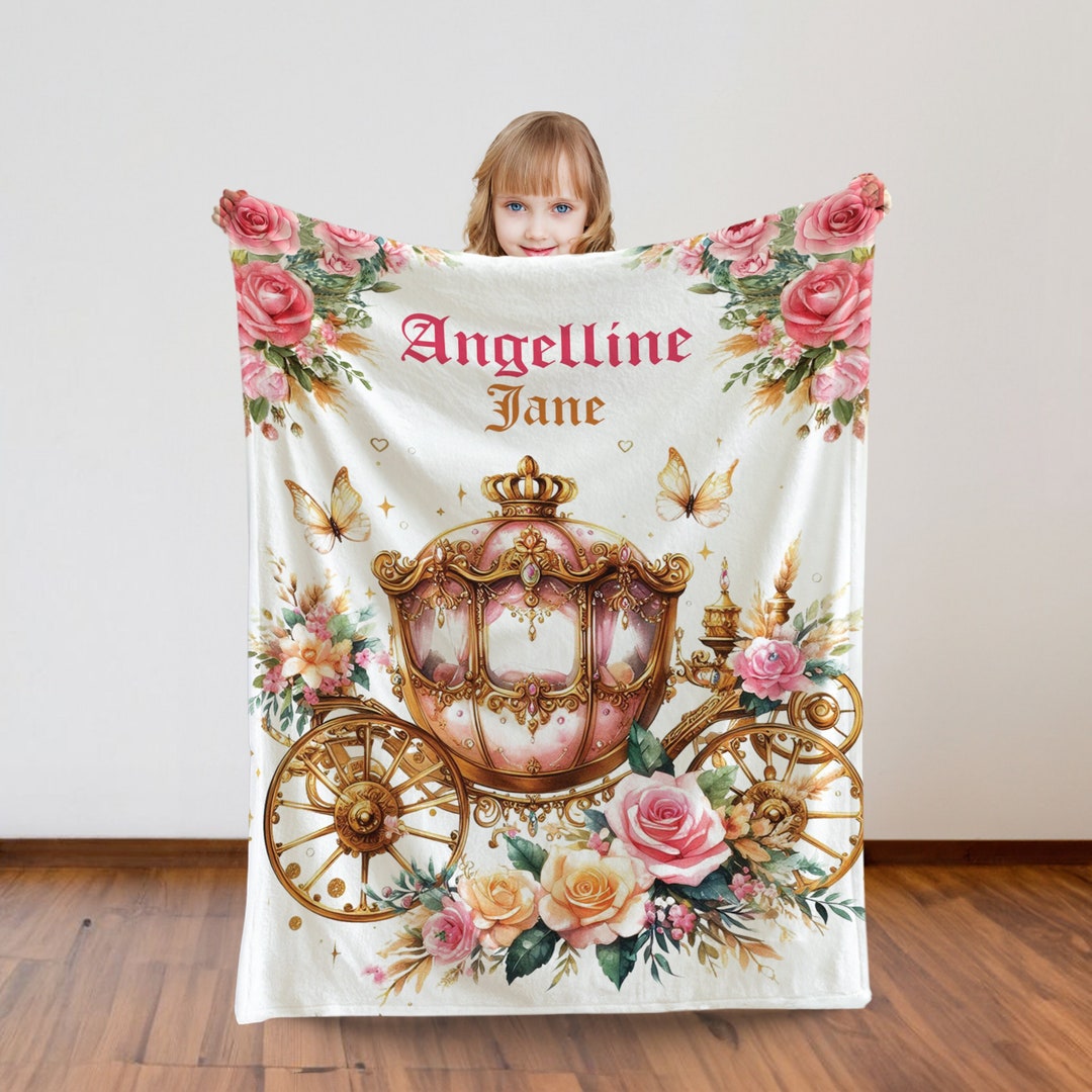 Personalized Princess Baby Blanket: Floral Carriage Minky Blanket - Etsy