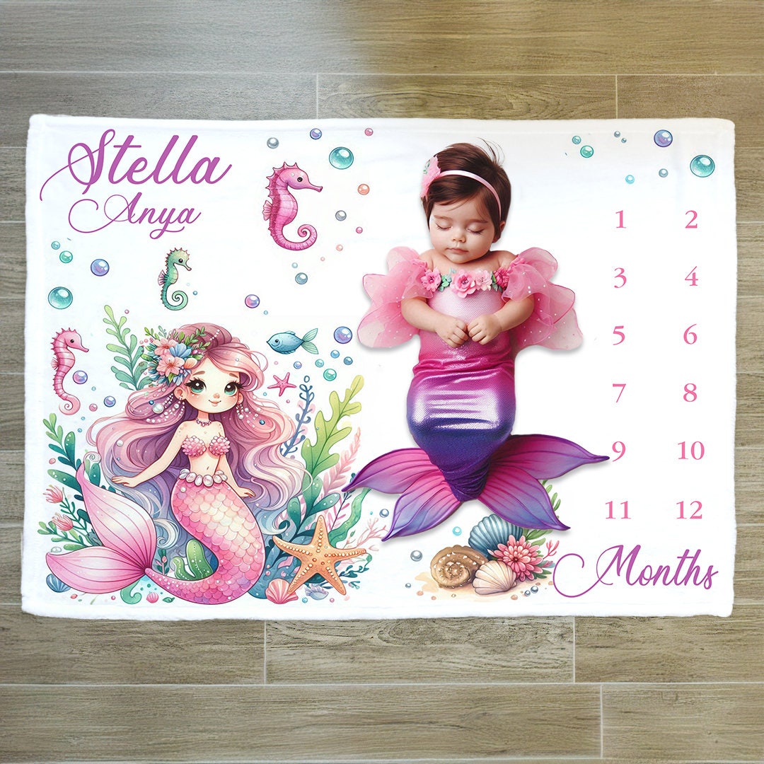 Mermaid Milestone Blanket: Plush Baby Monthly Photo Prop - Etsy