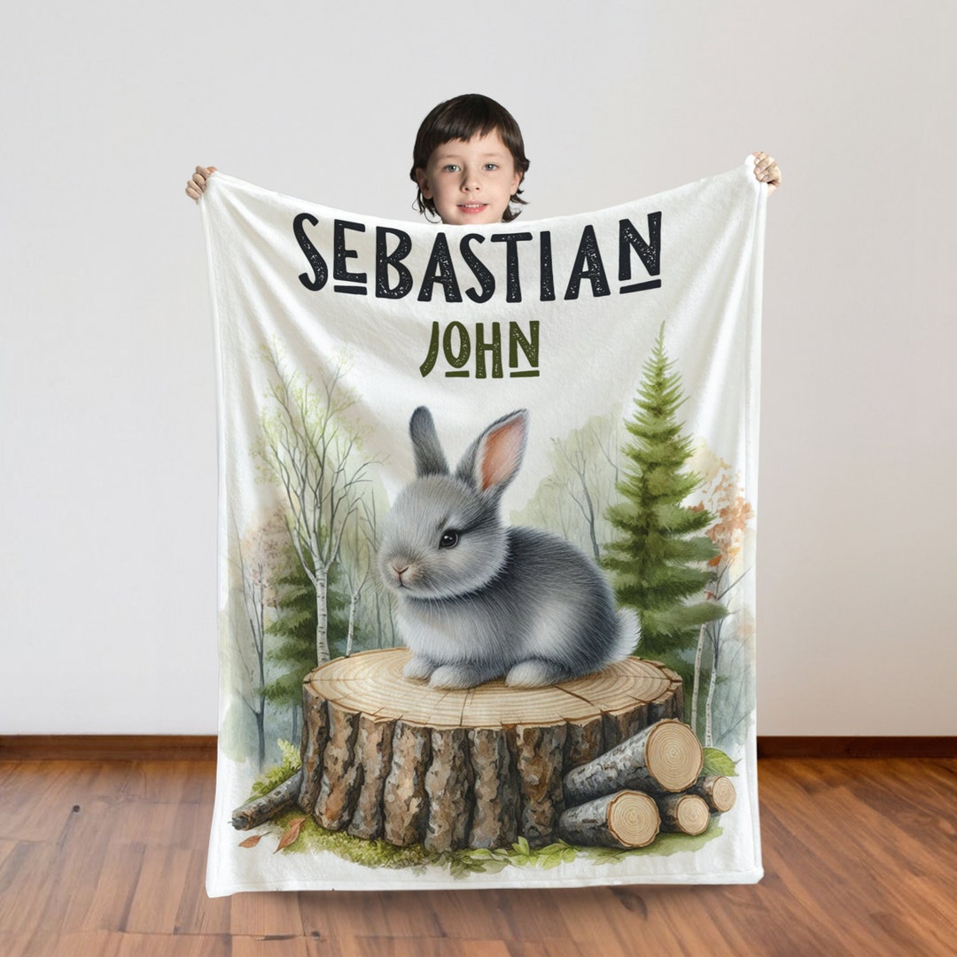 Rabbit Baby Blanket, Personalized Baby Blanket, Rabbit Baby Gift, New ...
