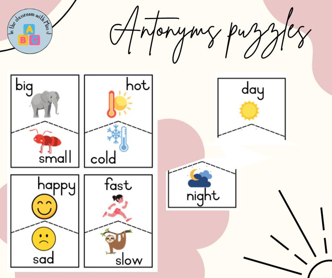 Antonyms Puzzle Cards for Kids | Printable Opposites Activity ...