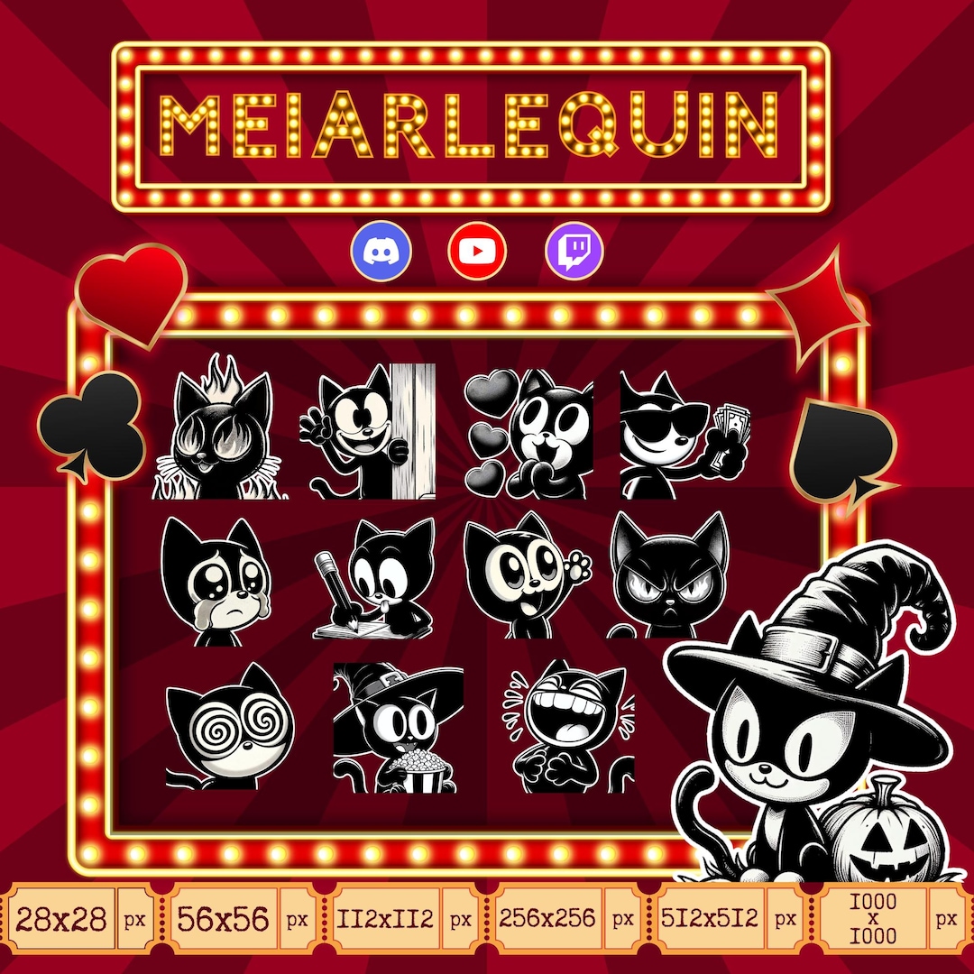 28 Halloween Black Cat Style Vintage Emotes + Extra Animated Emotes ...