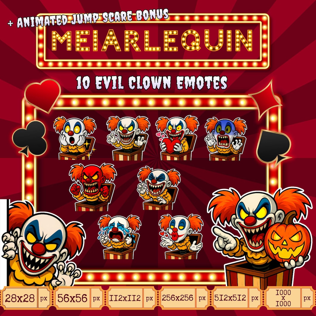 Evil Clown Emote Pack for Streamers – 10 Horror Static Emotes + 1 ...