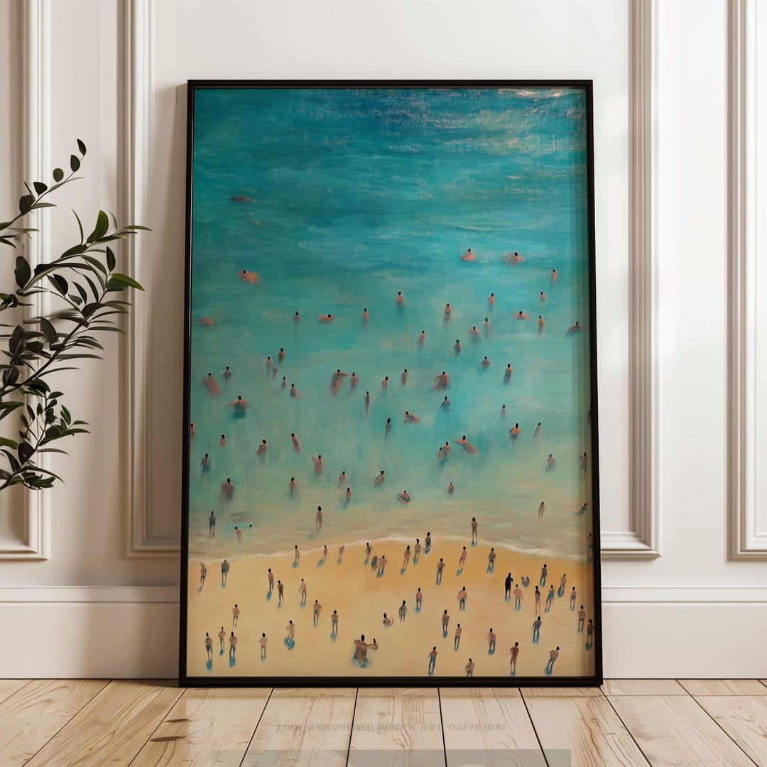 Beach Crowd Printable Poster — Minimalist Abstract Coastal Wall Art in ...