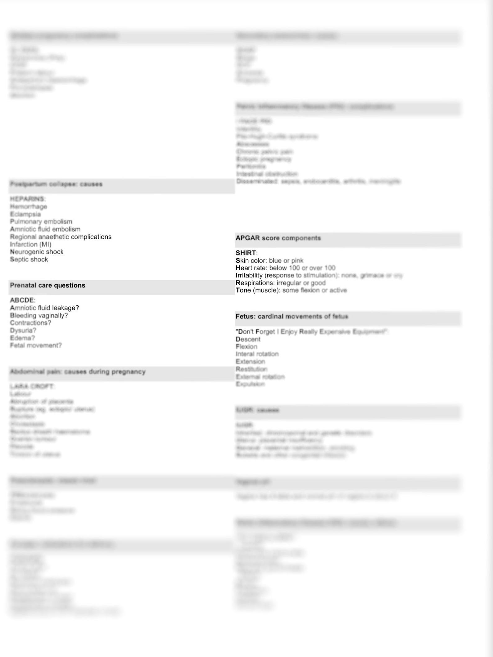 OBGYN Mnemonics Study Guide - Etsy