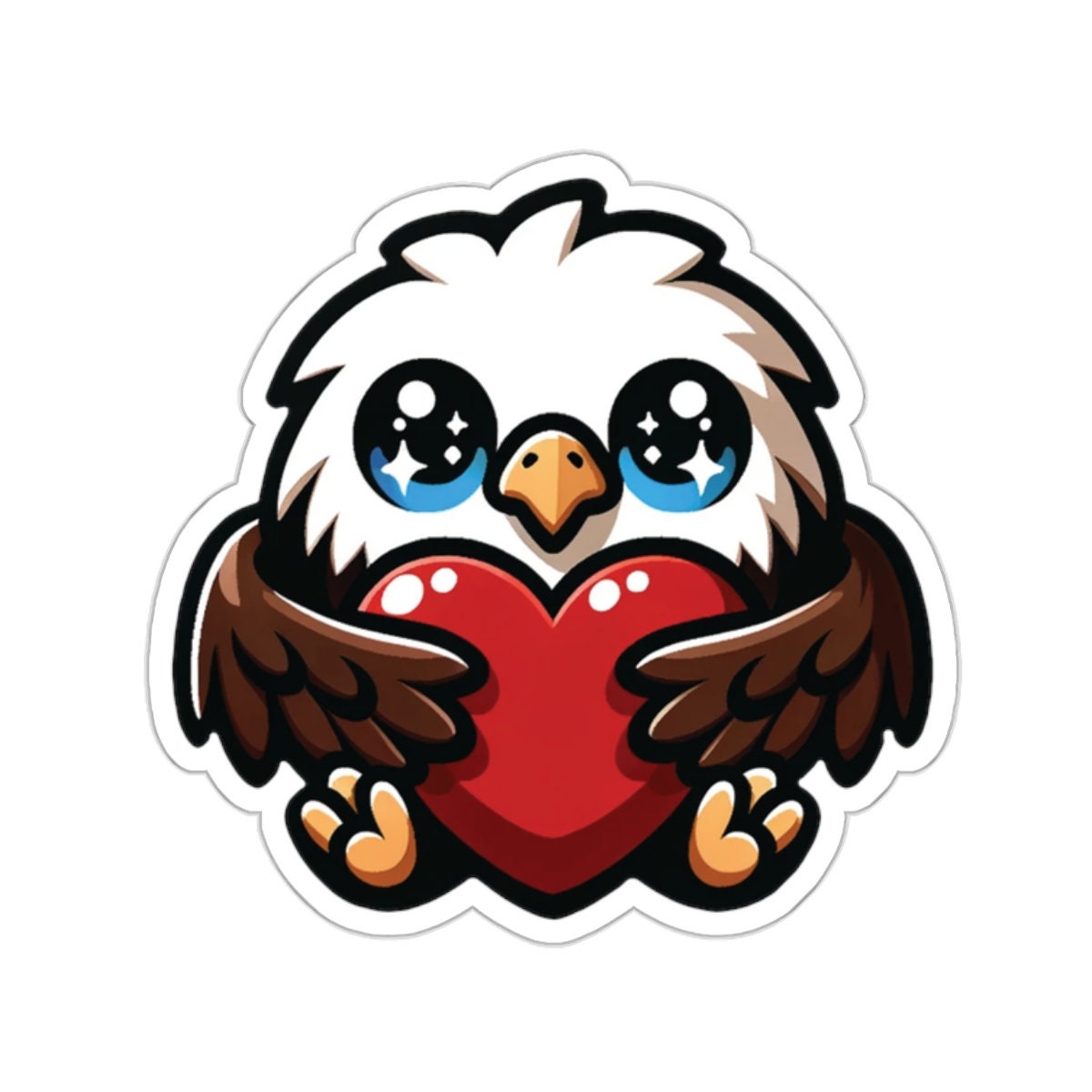 Kawaii Bald Eagle Vinyl Sticker With Heart Perfect for Valentine's Day ...