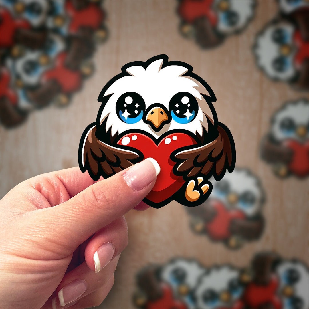 Kawaii Bald Eagle Vinyl Sticker With Heart - Perfect for Valentine's ...