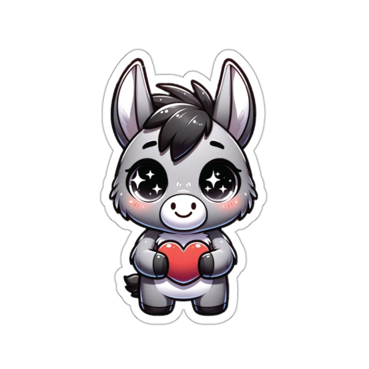 Kawaii Donkey Vinyl Sticker With Heart - Perfect for Valentine's Day ...