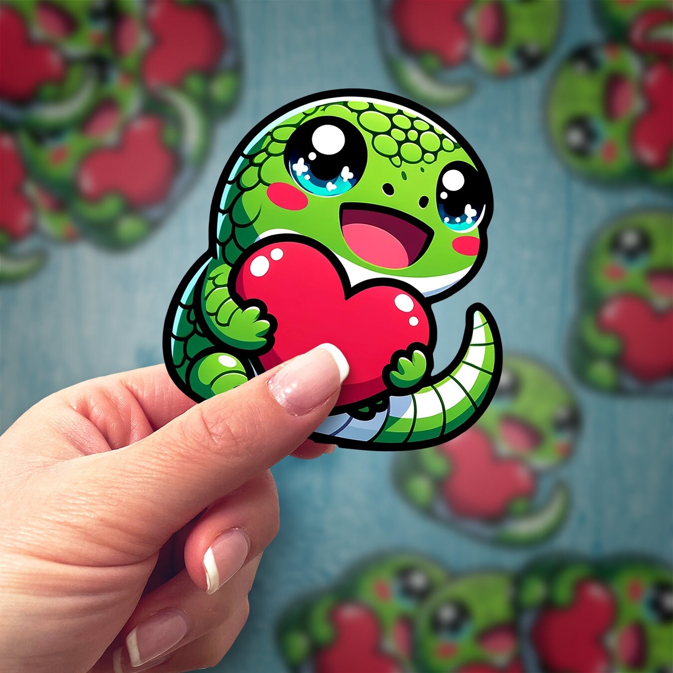Kawaii Lizard Vinyl Sticker With Heart Perfect for Valentine's Day Cute ...