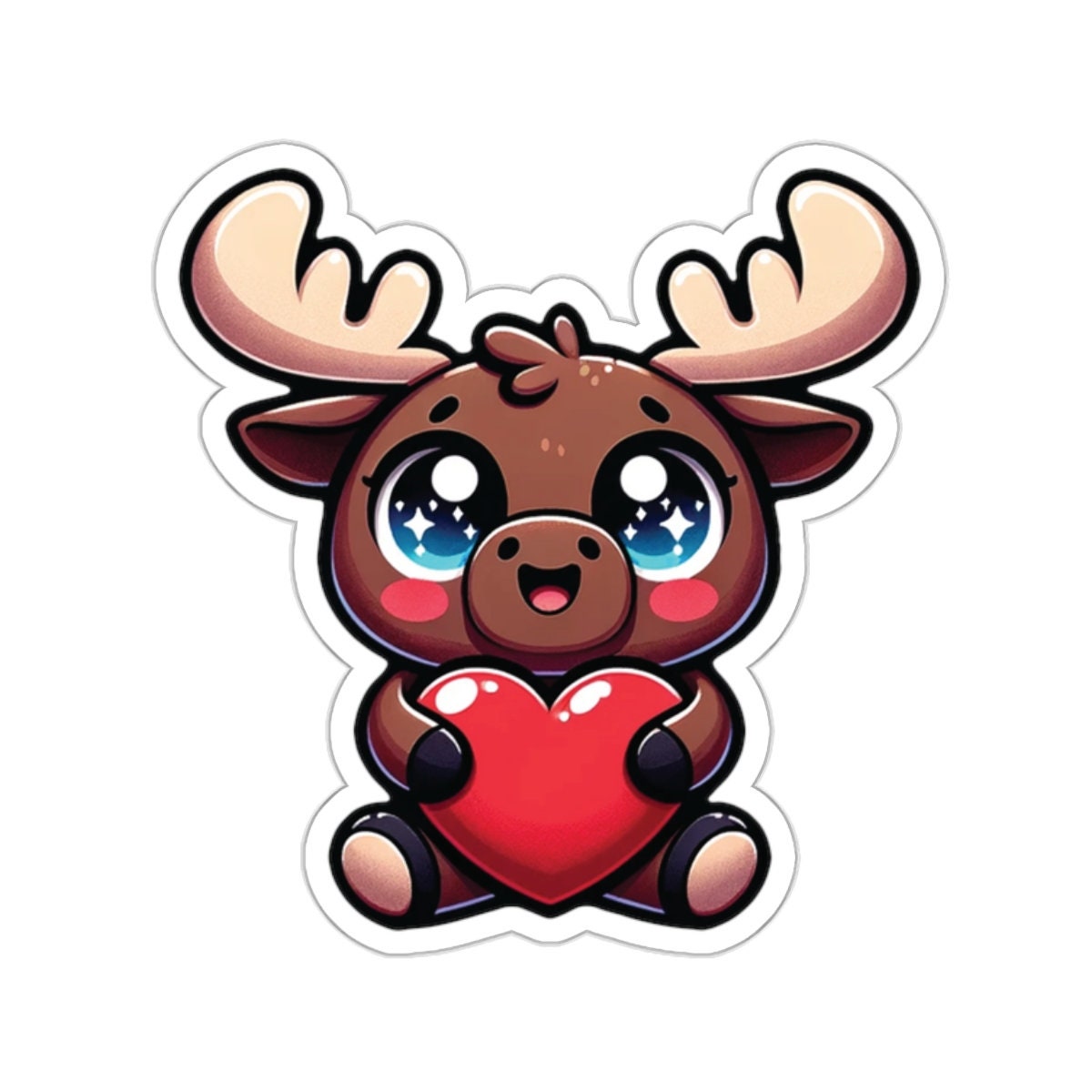 Kawaii Moose Vinyl Sticker With Heart Perfect for Valentine's Day Cute ...