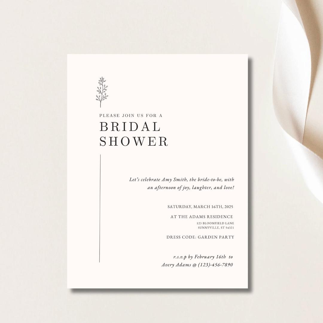 Minimalist Bridal Shower Invitation, Elegant Bridal Shower Invite ...