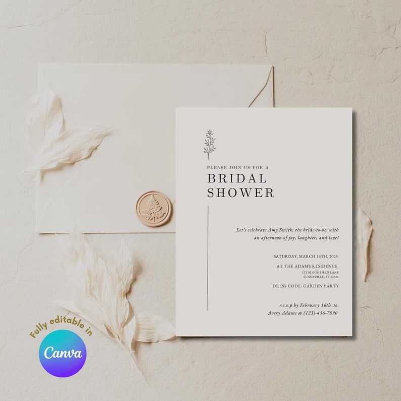 Minimalist Bridal Shower Invitation, Elegant Bridal Shower Invite ...