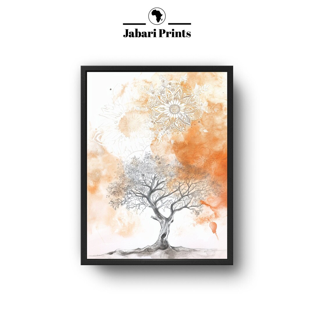 Minimalist Wall Art: Fever Tree Sketch, Watercolor Wash, Floral & Warm ...