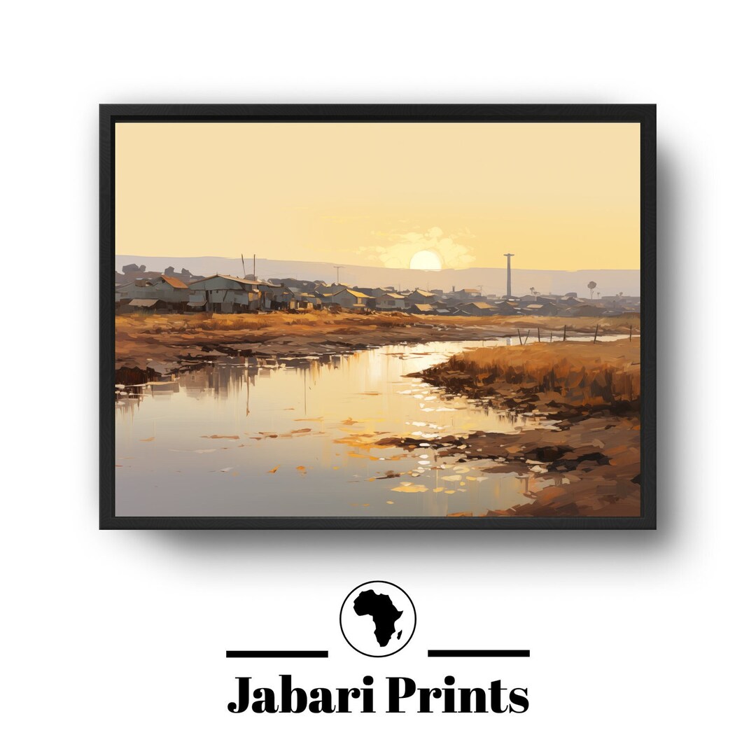 Printable Soweto Township Landscape Oil Painting, Vintage Landscape Art ...