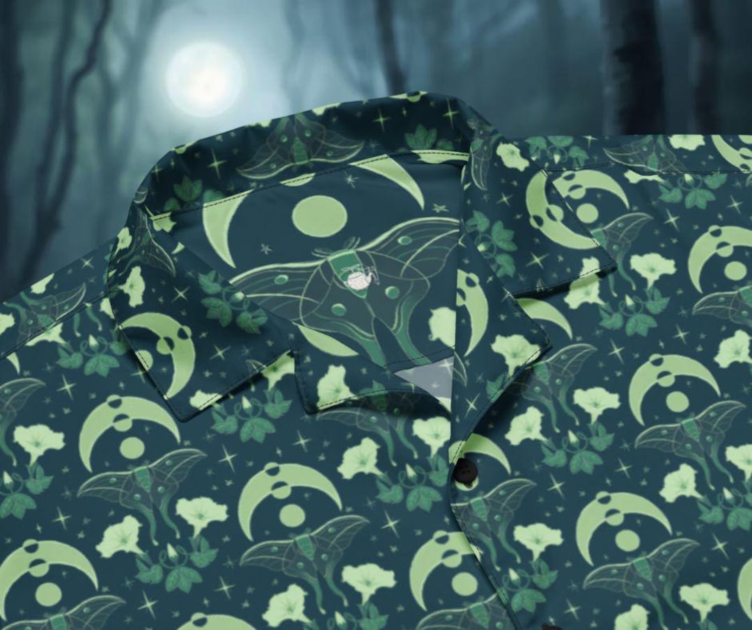 Celestial Eclipse Lunar Moth Button up Eco-friendly Moon Lily Button ...