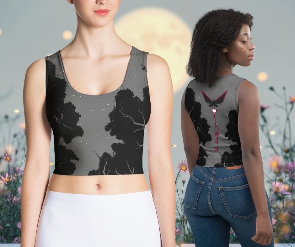 Mothman by Moonlight Body Hugging Tank Top: Comfy Cryptid Gift Crop Top ...