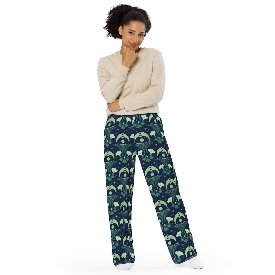 Celestial Luna Moth All-over Print Unisex Wide-leg Pants, Lunar Eclipse ...