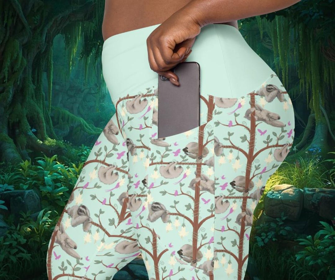 Sloth and Hummingbird Crossover Leggings With Pockets, Loungewear Gift ...