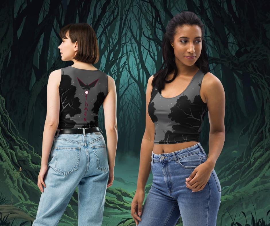 Mothman by Moonlight Body Hugging Tank Top: Comfy Cryptid Gift Crop Top ...