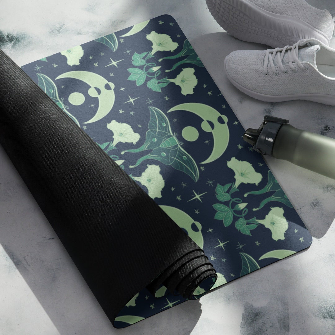 Celestial Lunar Moth Yoga Mat, Eclipse Lunar Lilly Star Hippie Print ...