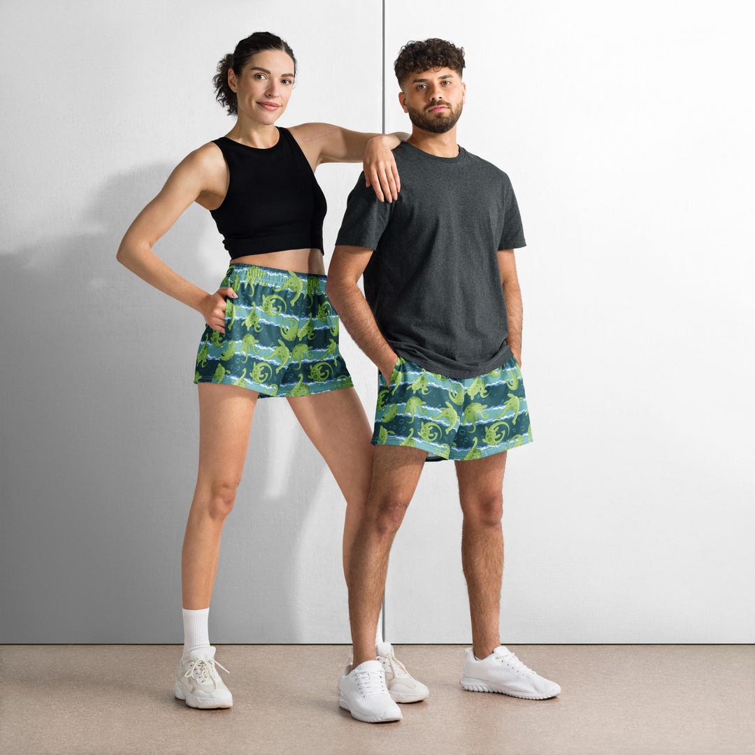 Loch Ness Monster Green All-over Print Unisex Athletic Shorts, Nessie ...
