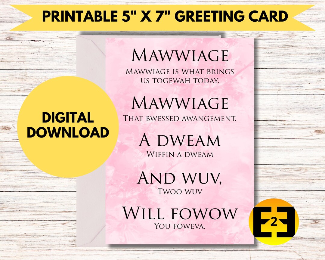 5x7 Card Mawwiage Princess Bride Wedding Card DIGITAL DOWNLOAD - Etsy