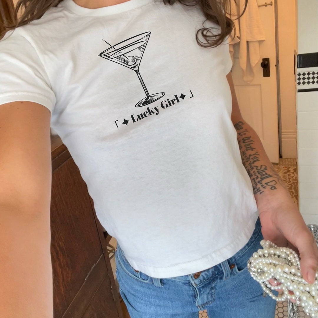 Lucky Girl Coquette Baby Tee, Y2K Baby Tee, Martini Lucky Shirt, 90s ...