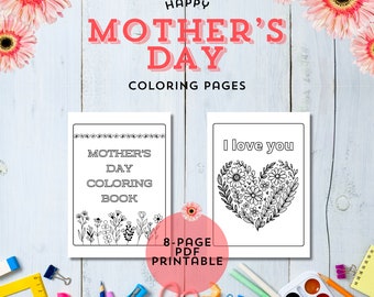 Mothers Day Coloring Pages for Kids - Etsy